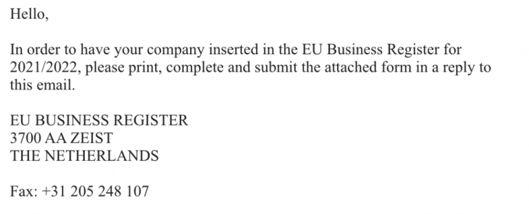 Warning about the EU Business Register - Ebra